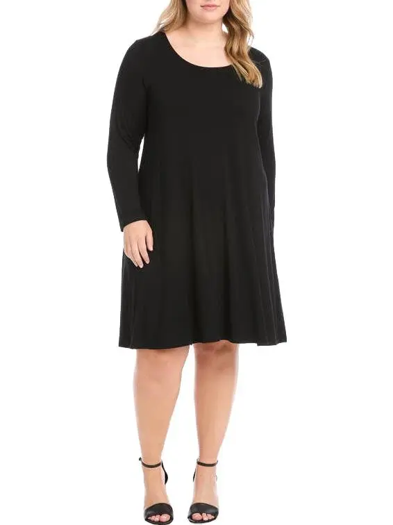 Karen Kane Long Sleeve Jersey Trapeze Dress - Black