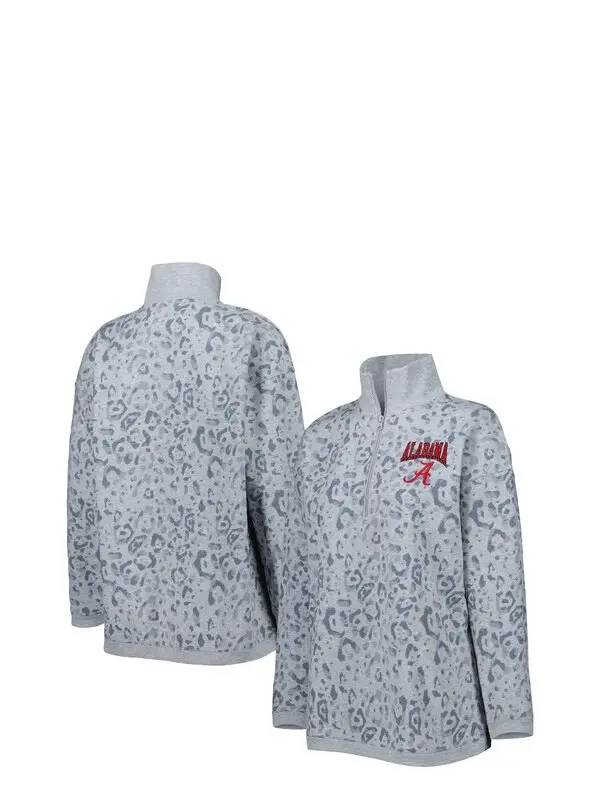 GAMEDAY COUTURE Alabama Crimson Tide Leopard Print Quarter-zip Sweatshirt - Heather Gray