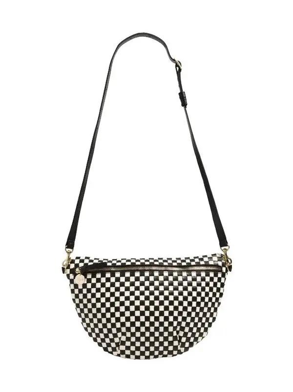 Clare V. Grande Woven Leather Belt Bag - Black And Cream Checker