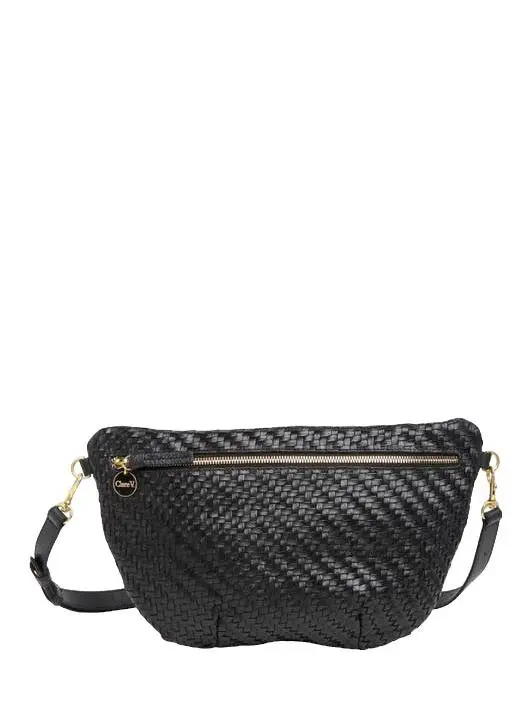 Clare V. Grande Woven Leather Belt Bag - Black Woven Zig-zag
