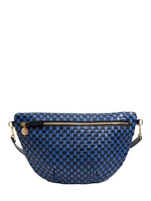 Clare V. Grande Woven Leather Belt Bag - Black/cobalt