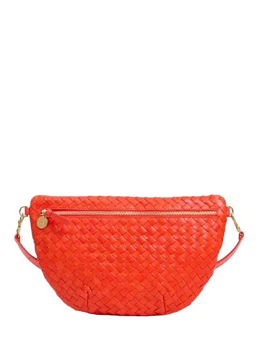 Clare V. Grande Woven Leather Belt Bag - Bright Poppy