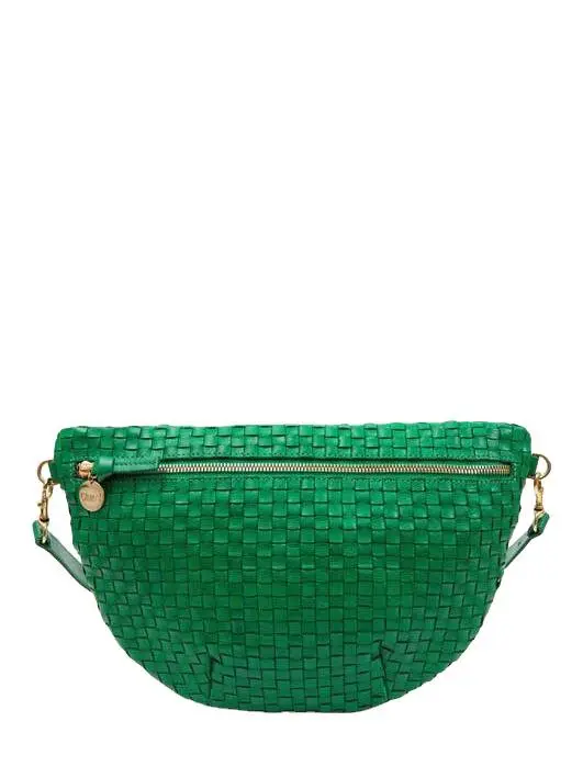 Clare V. Grande Woven Leather Belt Bag - Grass Woven Checker