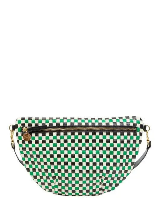Clare V. Grande Woven Leather Belt Bag - Green Apple Multi Woven Checke
