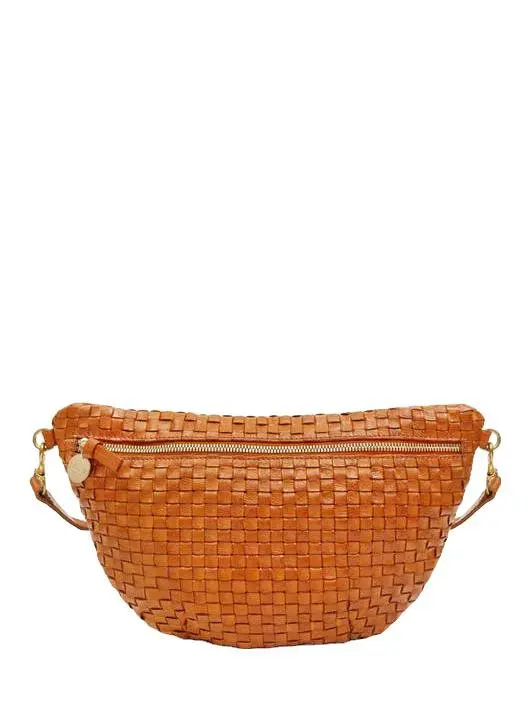 Clare V. Grande Woven Leather Belt Bag - Natural Woven Checker