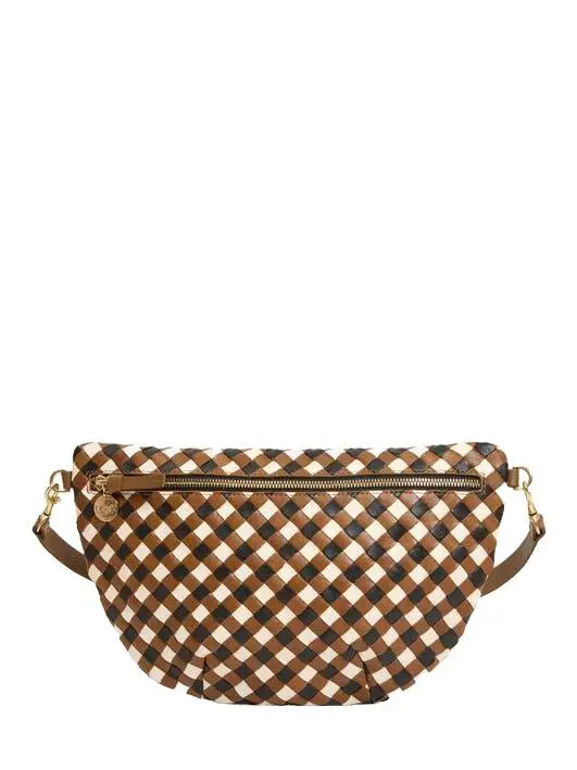 Clare V. Grande Woven Leather Belt Bag - Oat Multi