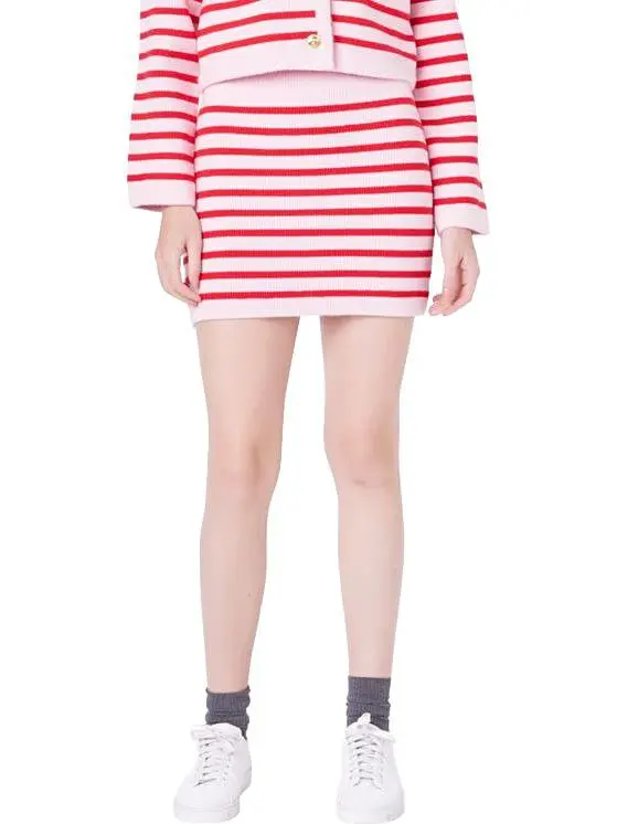 English Factory Stripe Knit Miniskirt - Pink/red