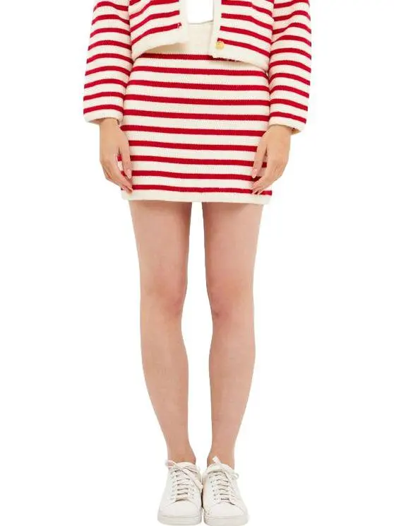 English Factory Stripe Knit Miniskirt - Red/cream