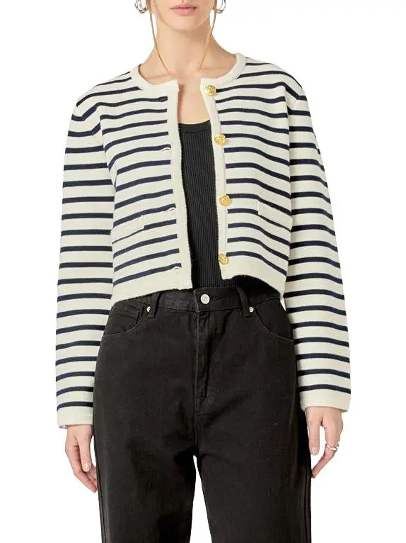 English Factory Stripe Cardigan - Cream/ Navy