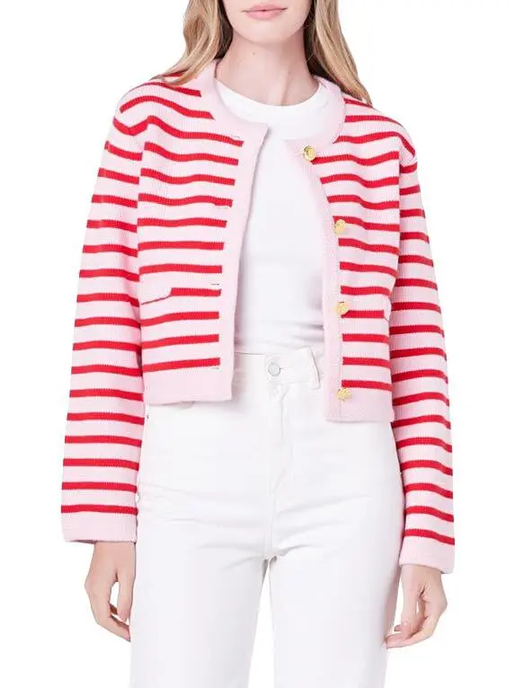 English Factory Stripe Cardigan - Pink/red