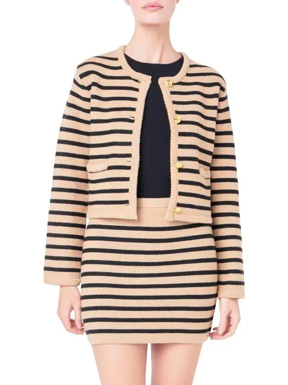 English Factory Stripe Cardigan - Tan/ Black