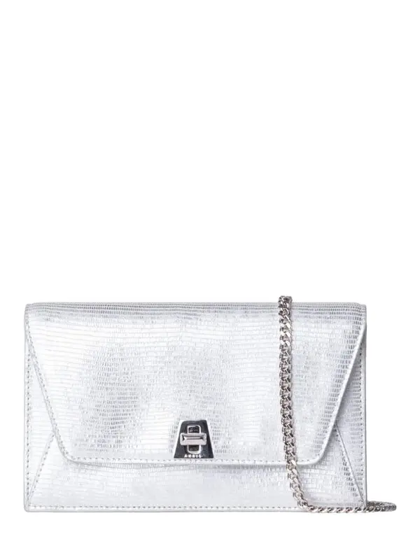 Akris Anouk Lizard Embossed Leather Wallet On Chain - Silver Metallic