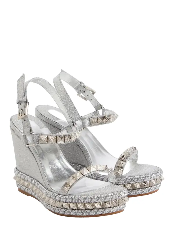 CHRISTIAN LOUBOUTIN Pyraclou Embellished Leather Sandals - Silver