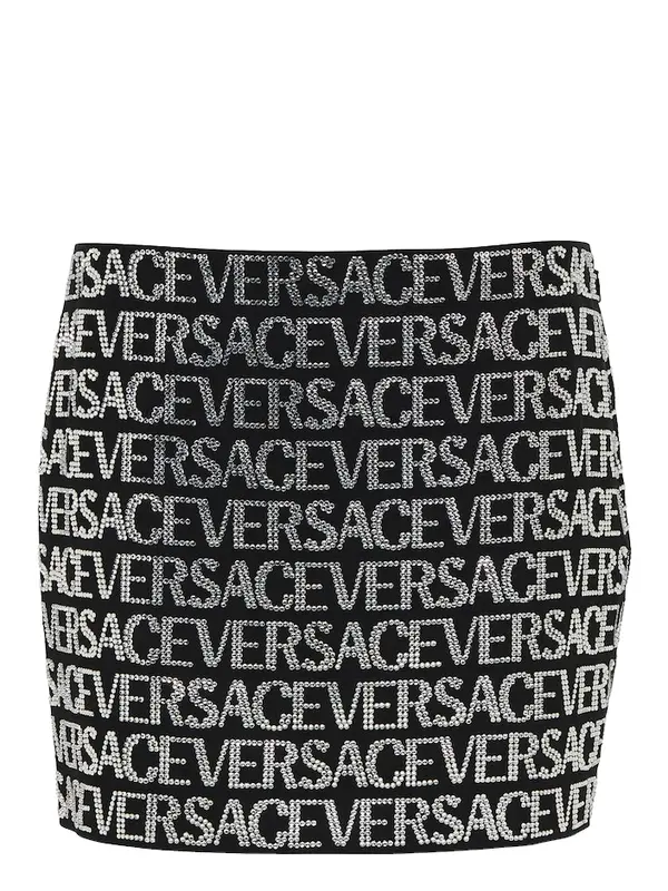 Versace Logo Embellished Mini Skirt - Black