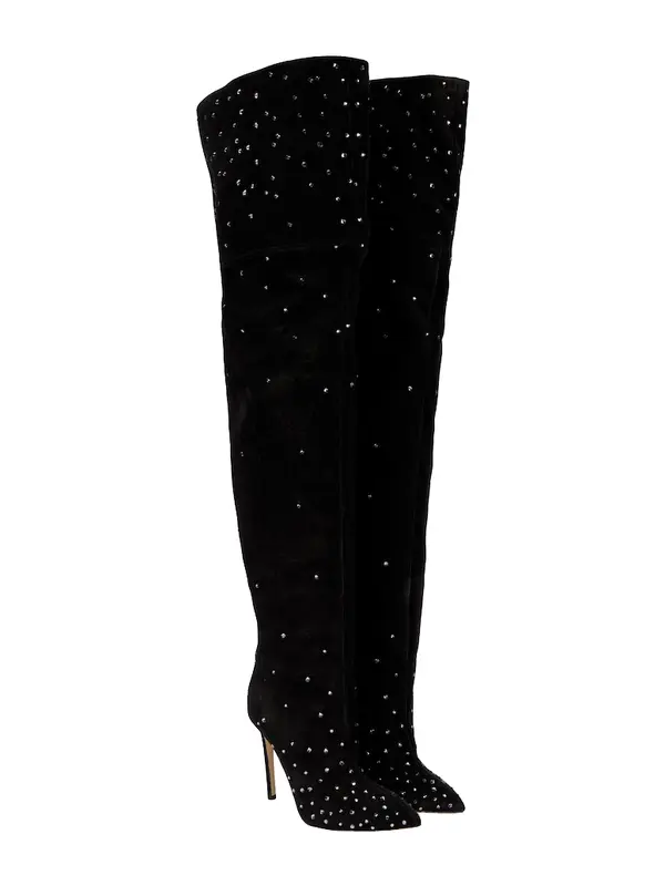 Paris Texas Embellished Suede Over-the-knee Boots - Black