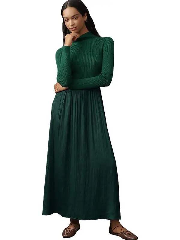 Anthropologie Thea Long-sleeve Twofer Maxi Dress - Green/teal