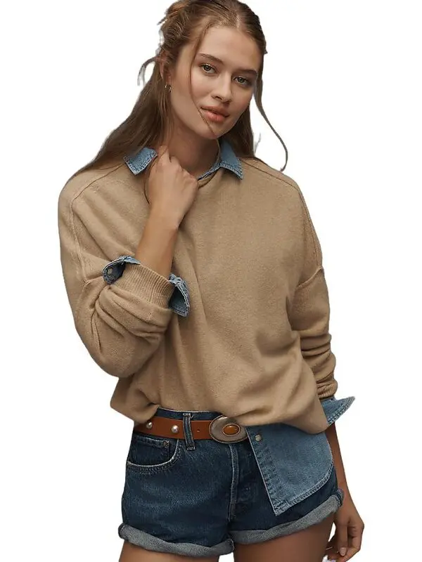 PILCRO Alani Cashmere Mock-neck Sweater - Sand Dollar