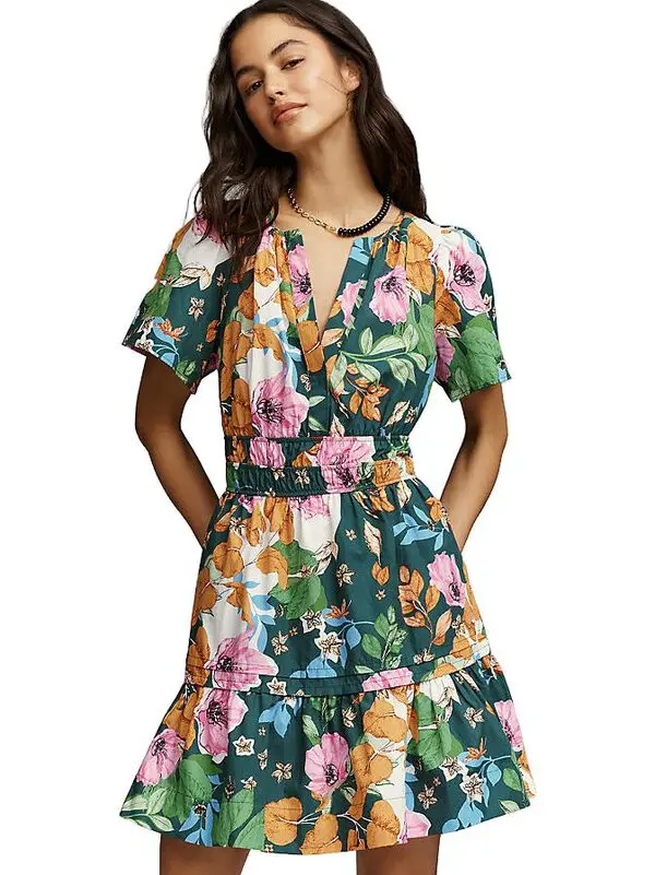 THE SOMERSET COLLECTION BY ANTHROPOLOGIE The Somerset Mini Dress - Green Floral