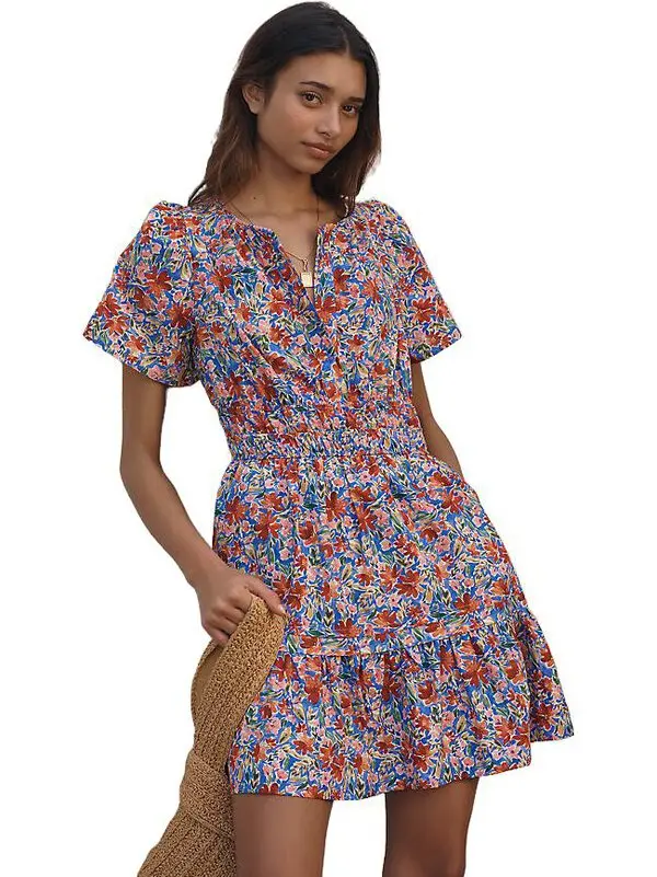 THE SOMERSET COLLECTION BY ANTHROPOLOGIE The Somerset Mini Dress - Red/blue Floral