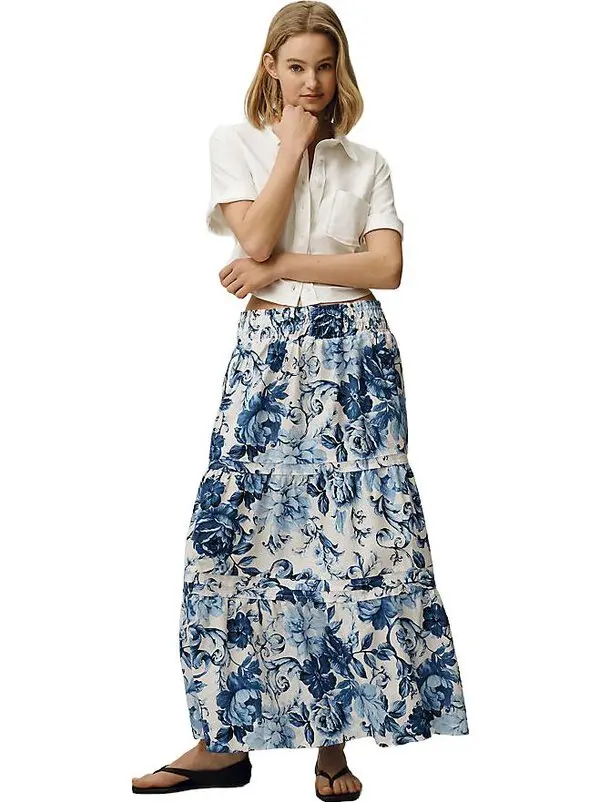 THE SOMERSET COLLECTION BY ANTHROPOLOGIE The Somerset Maxi Skirt - Blue Floral