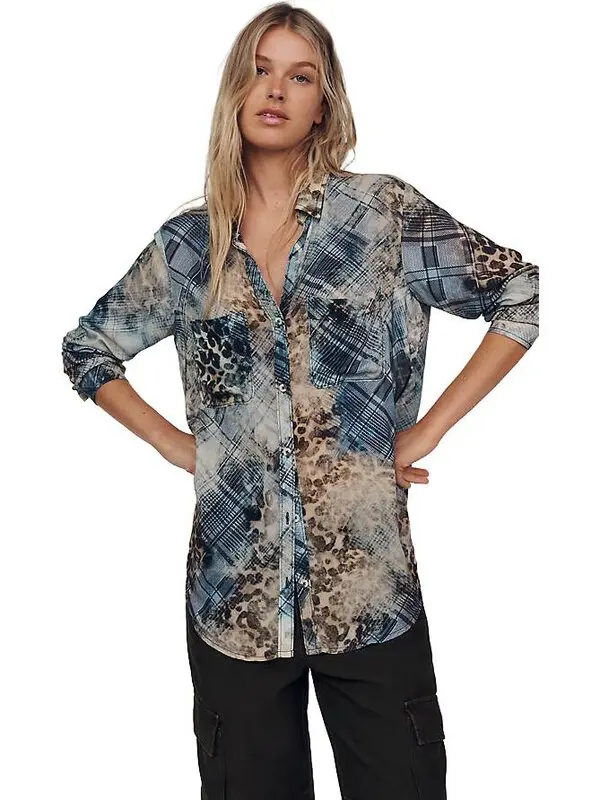 PILCRO Romy Relaxed Buttondown Shirt With Draping And Pockets - Leopard