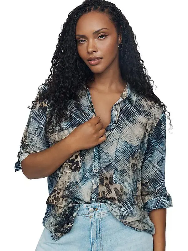 PILCRO Romy Relaxed Buttondown Shirt With Draping And Pockets - Leopard