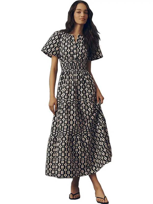THE SOMERSET COLLECTION BY ANTHROPOLOGIE The Somerset Collection Maxi Dress - Black/white Geo Floral