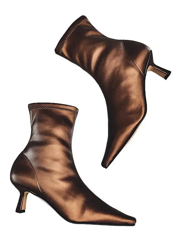 ANGEL ALARCON Pointed-toe Kitten-heel Boots - Brown Satin