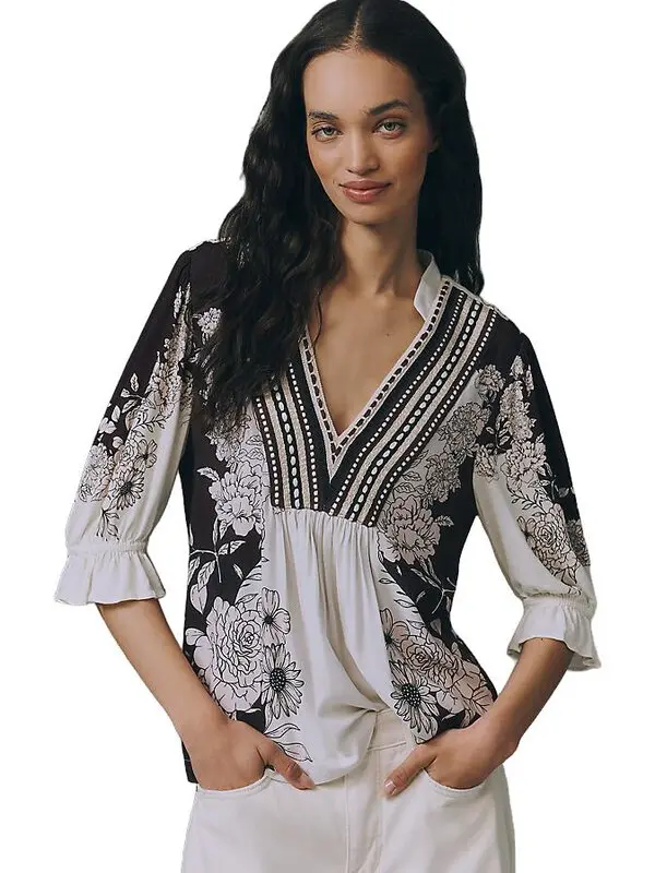 BL-NK Stephanie Floral Pullover Top - Ivory Pattern