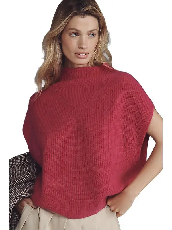 Anthropologie Enza Cashmere Poncho Sweater Vest - Bright Raspberry