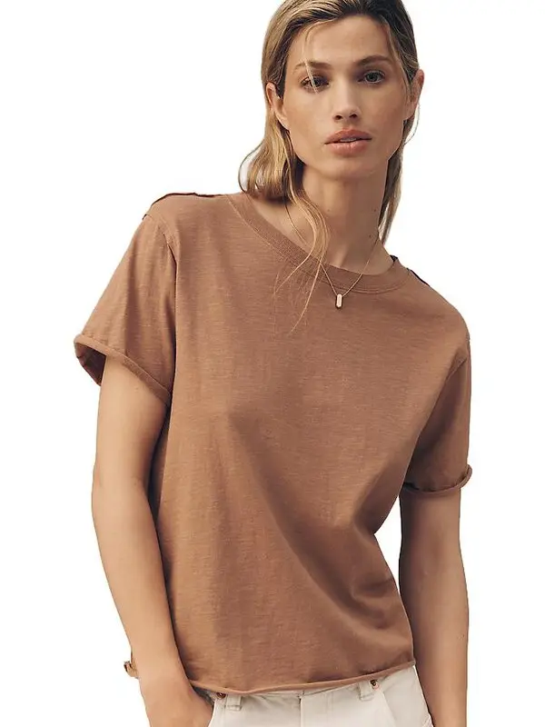 Maeve Embroidered Seahorse Cotton Boxy Tee - Wild Mushroom