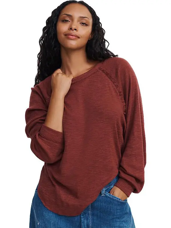PILCRO Ruffled Raglan Thermal Top - Chocolate