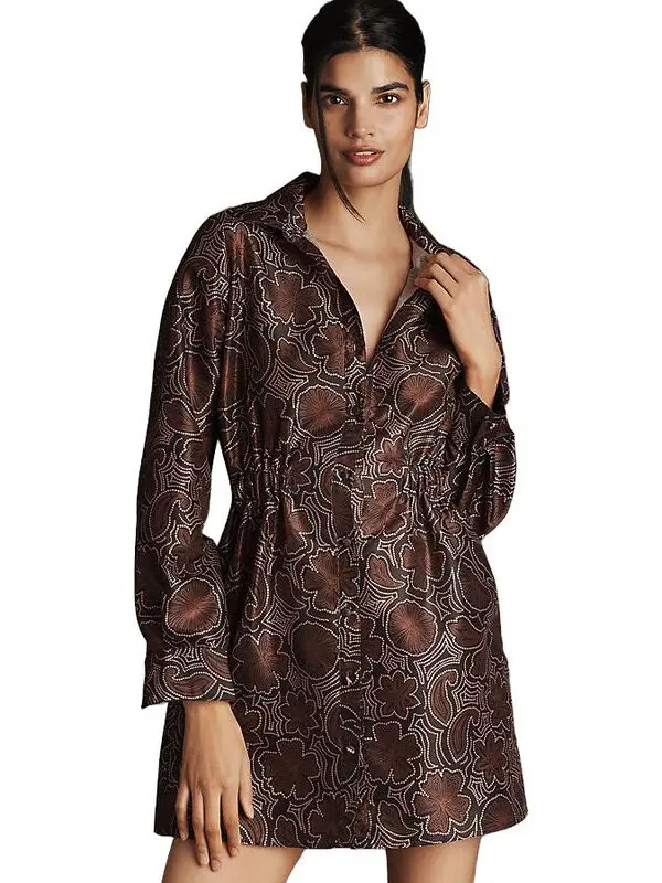HUTCH Anja Long-sleeve Mini Shirt Dress - Black Pattern