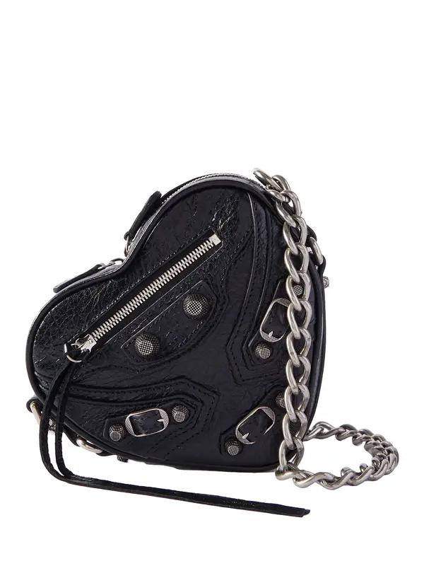 Balenciaga Le Cagole Heart Mini Crinkled-leather Shoulder Bag - Black