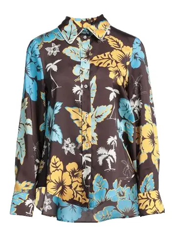 Beatrice B Satin Hawaiian Print Shirt - Brown