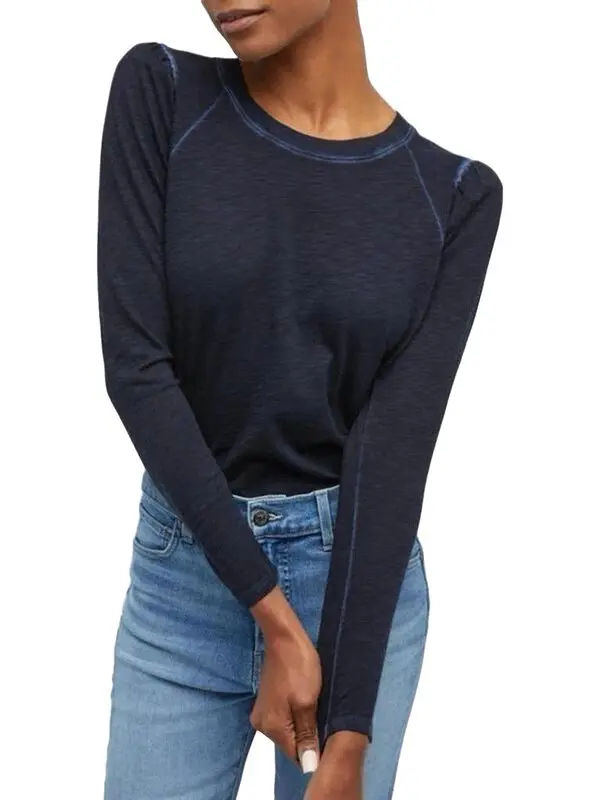 Veronica Beard Mason Long Sleeve Baseball Tee - Navy