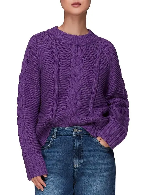 Whistles Cable Knit Cotton Sweater - Purple