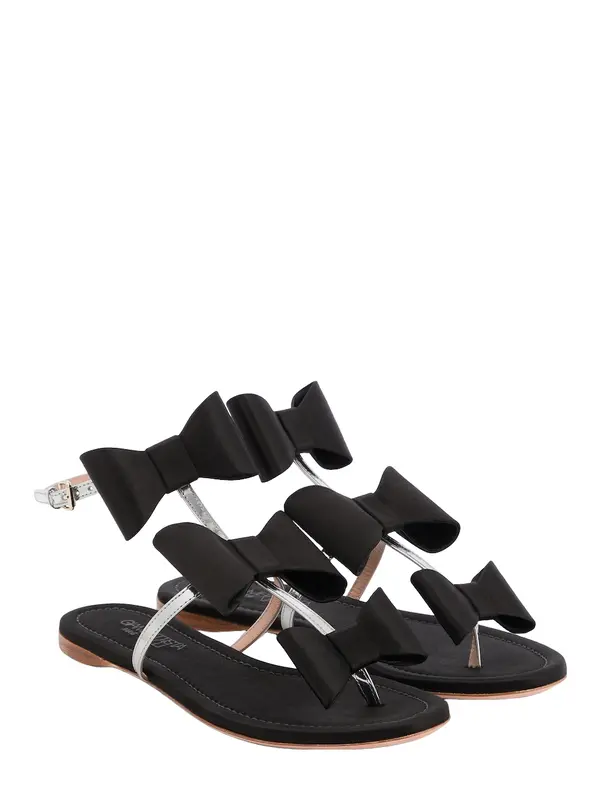 Giambattista Valli Pop Bow Satin And Leather Sandals - Black
