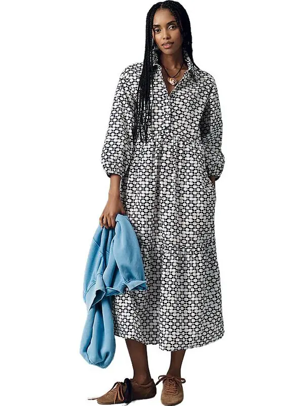 Maeve The Bettina Tiered Shirt Dress - Blueberry