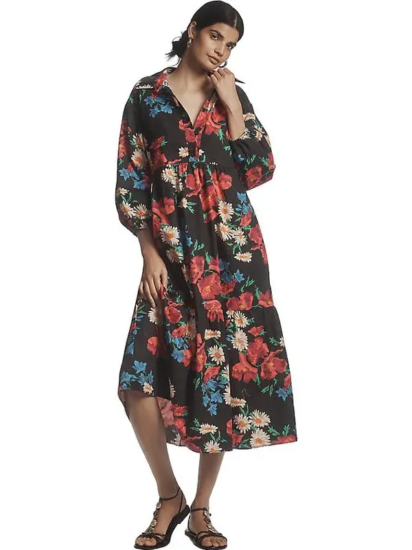 Maeve The Bettina Tiered Shirt Dress - Pink Floral