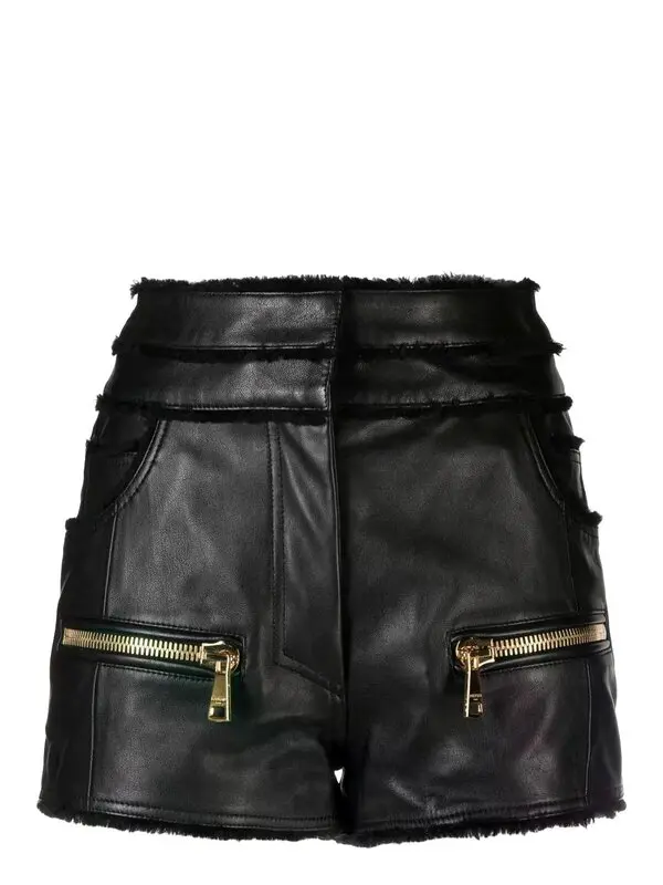 Balmain Mid-rise Leather Shorts - Black