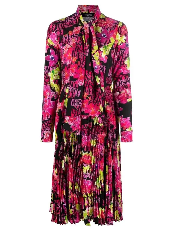 Versace Vestido Midi Con Estampado Floral - Black