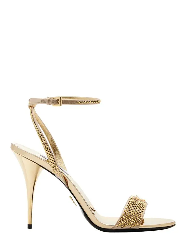Prada Crystal-embellished Metallic Leather Sandals - Gold