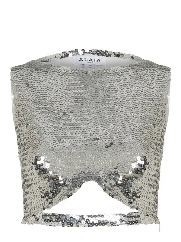 Alaïa Sequin Cropped Top - Silver