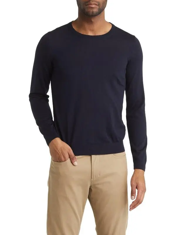 BOSS Leno Virgin Wool Crewneck Sweater - Dark Blue