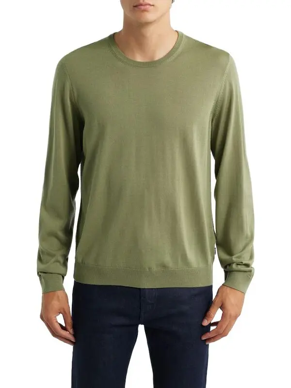 BOSS Leno Virgin Wool Crewneck Sweater - Medium Green