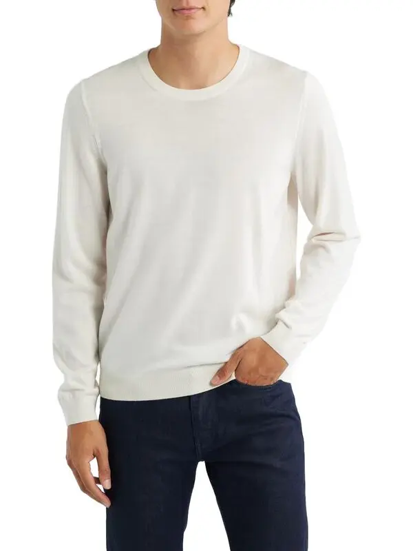 BOSS Leno Virgin Wool Crewneck Sweater - Open White