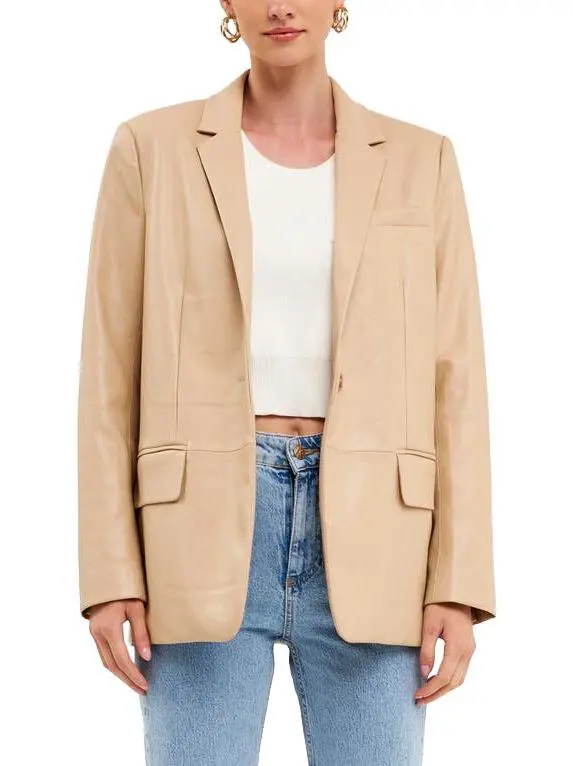 Endless Rose Faux Leather Blazer - Taupe