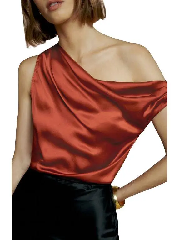 REFORMATION Annika One-shoulder Silk Charmeuse Top - Oxide