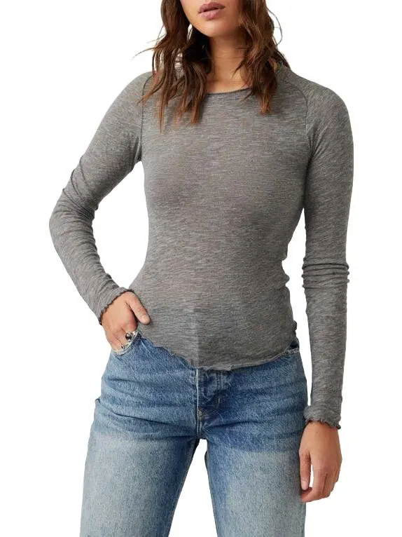Free People Be My Baby Long Sleeve Knit Top - Heather Grey